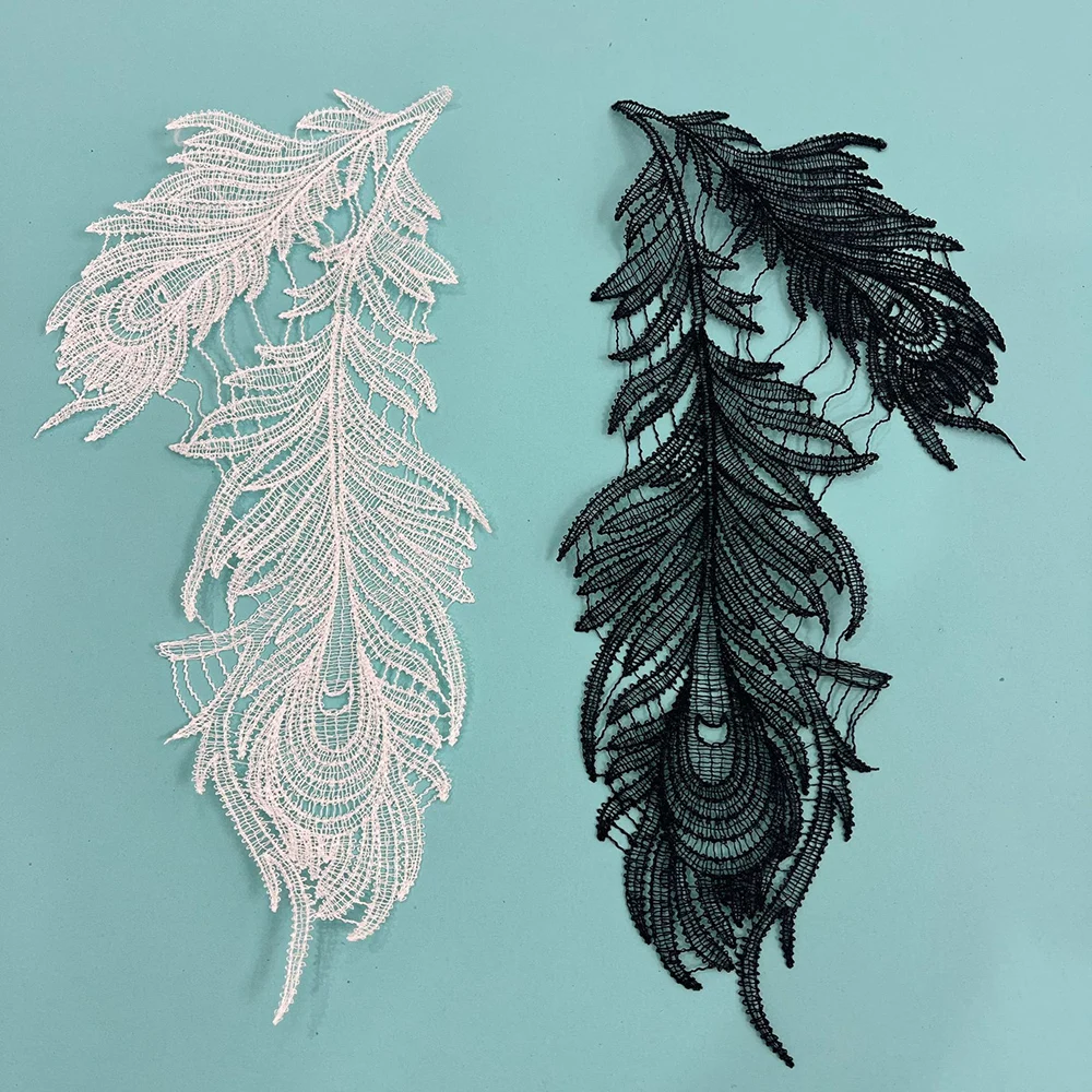 1-Pair-Embroidery-White-Black-Feather-Patch-For-Wedding-Headwear-DIY ...