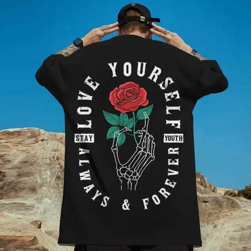 Summer-new-oversized-men-s-T-shirt-red-rose-3D-printed-loose-hip-hop ...