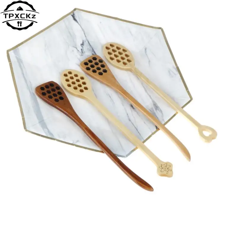 Bionic-Natural-Wood-Honey-Dipper-Mixing-Stick-Spoon-Healthy-Long-Handle ...