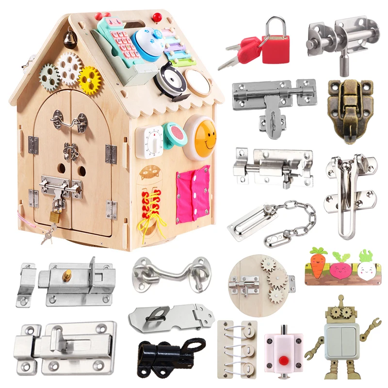 Montessori-Baby-Sensory-Activity-Board-Accessories-Wood-Busy-Board-DIY ...