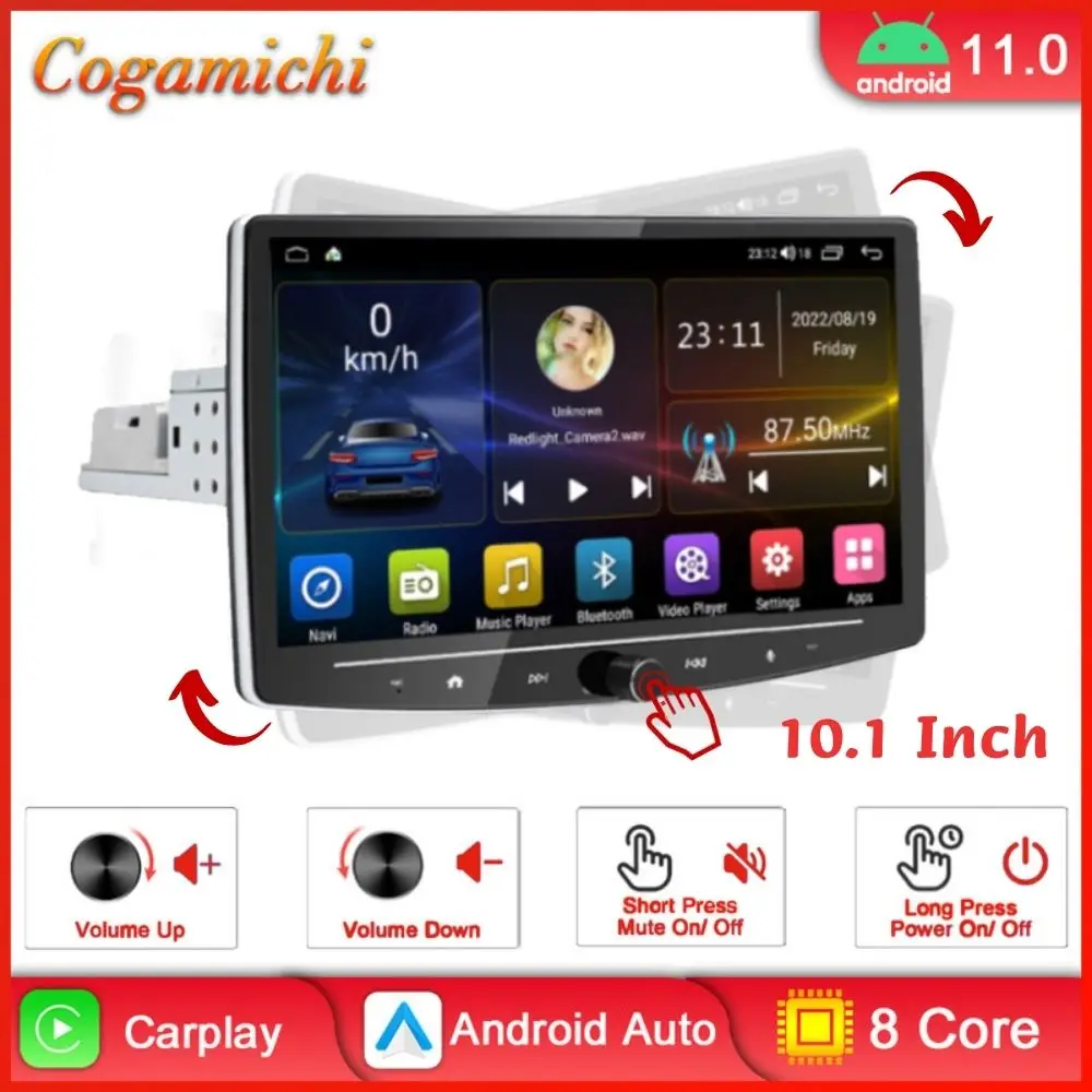 10 Inch 1 Din Car Radio Android Knob Touch Screen Carplay GPS ...