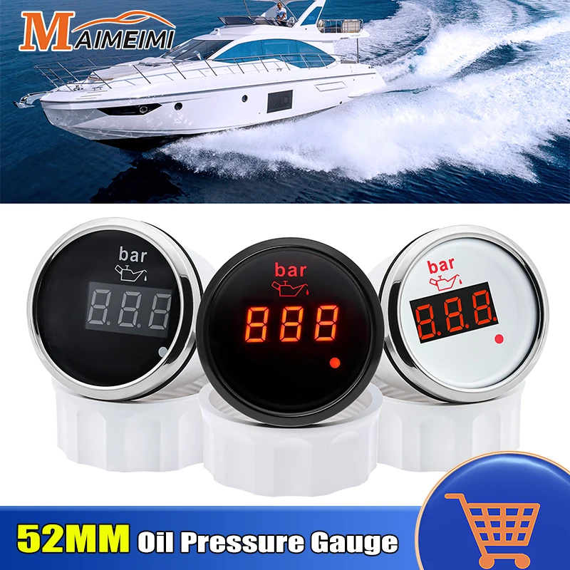 52mm Digital Oil Pressure Gauge Red Backlight with Alarm 0~10 Bar Oil ...