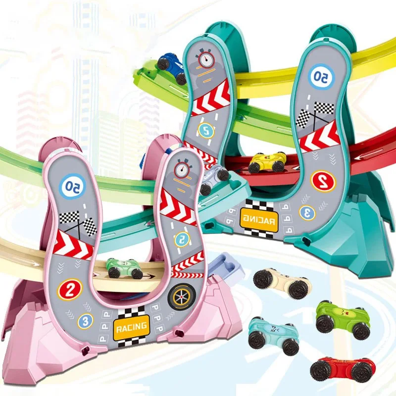 Ramp Racer Toy Vehicle Set Race Track Slide Gliding Cars 4 Levels ...
