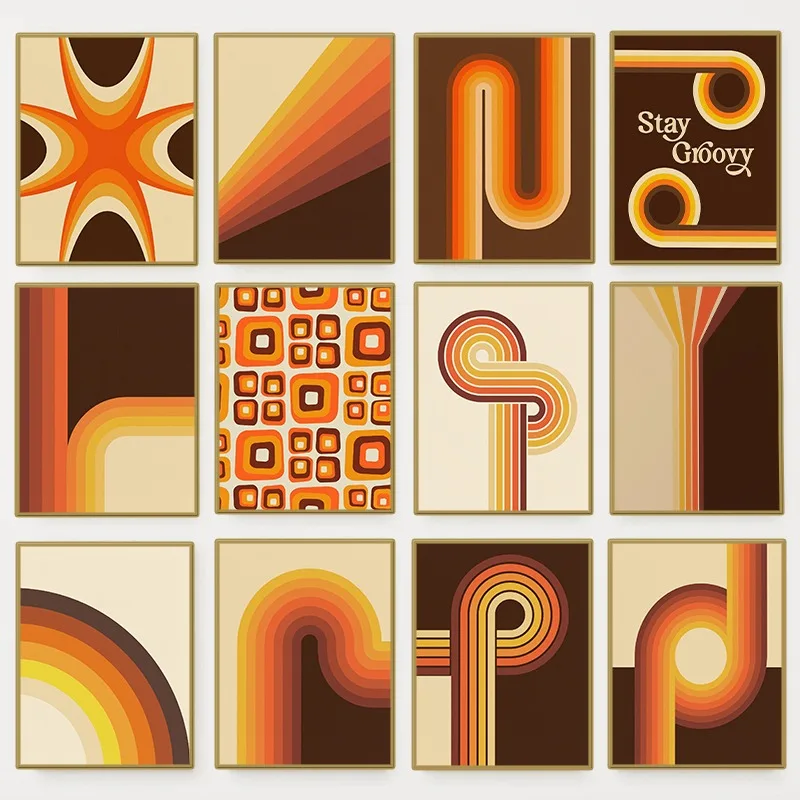 70's Design Vintage Abstract Geometry Poster Retro Hippie Canvas ...