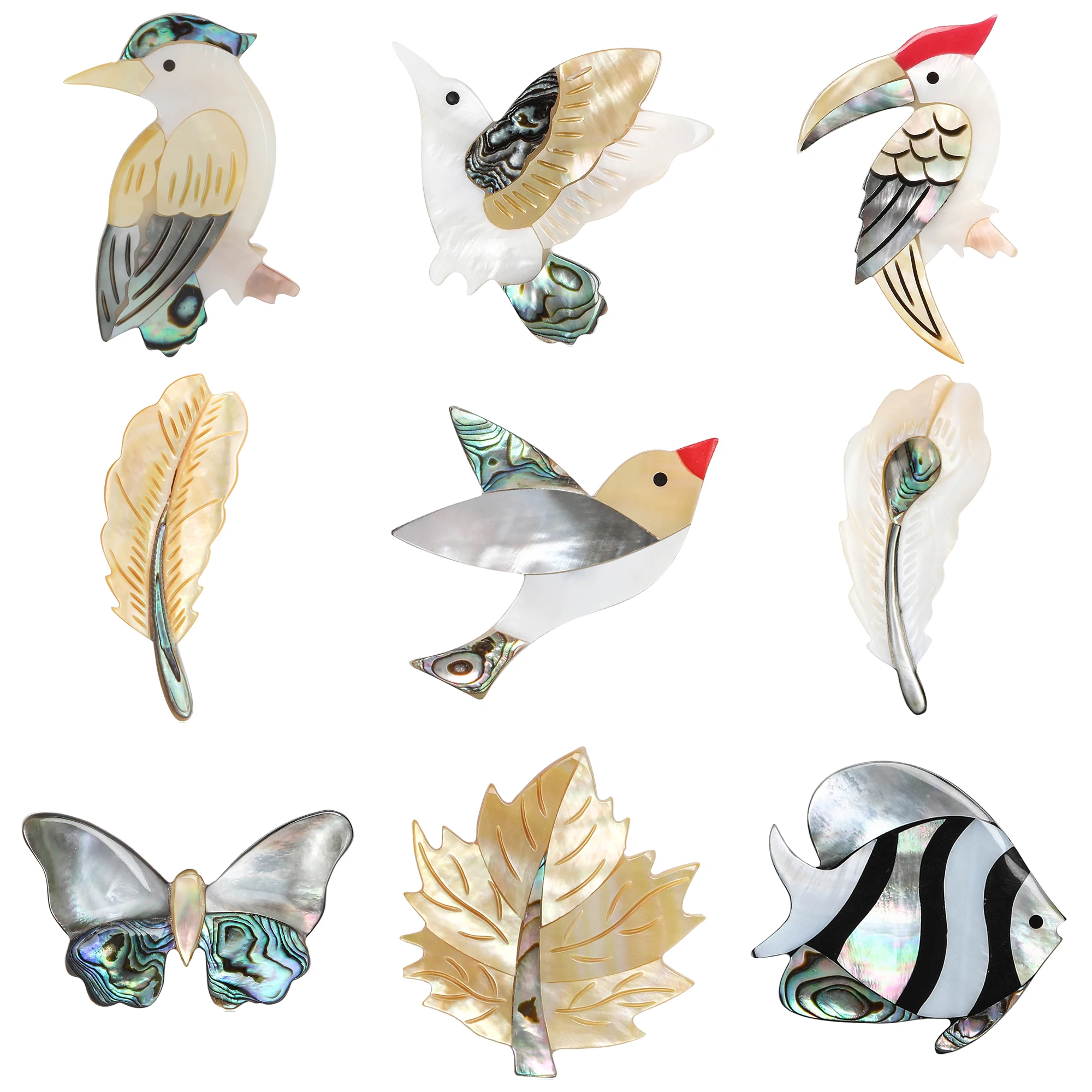 Shell-Brooch-for-Women-Bird-Feathers-Butterfly-Leaves-Fish-Natural ...