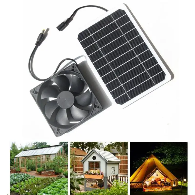 6W 5V Solar Powered Panel Fan Outdoor Exhaust Fan Air Extractor Pet ...