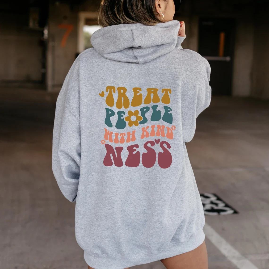 Colored-Treat-People-With-Kindness-Hoodie-Retro-Women-Long-Sleeve ...