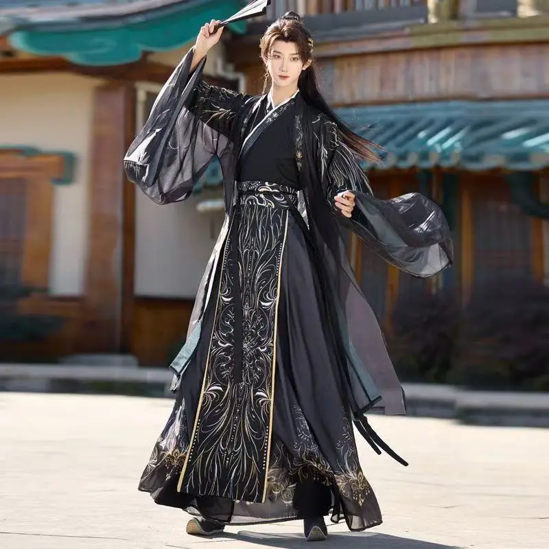 Men's Ancient Fairy Warrior Hanfu Dress Set Traditional Weijin Period ...
