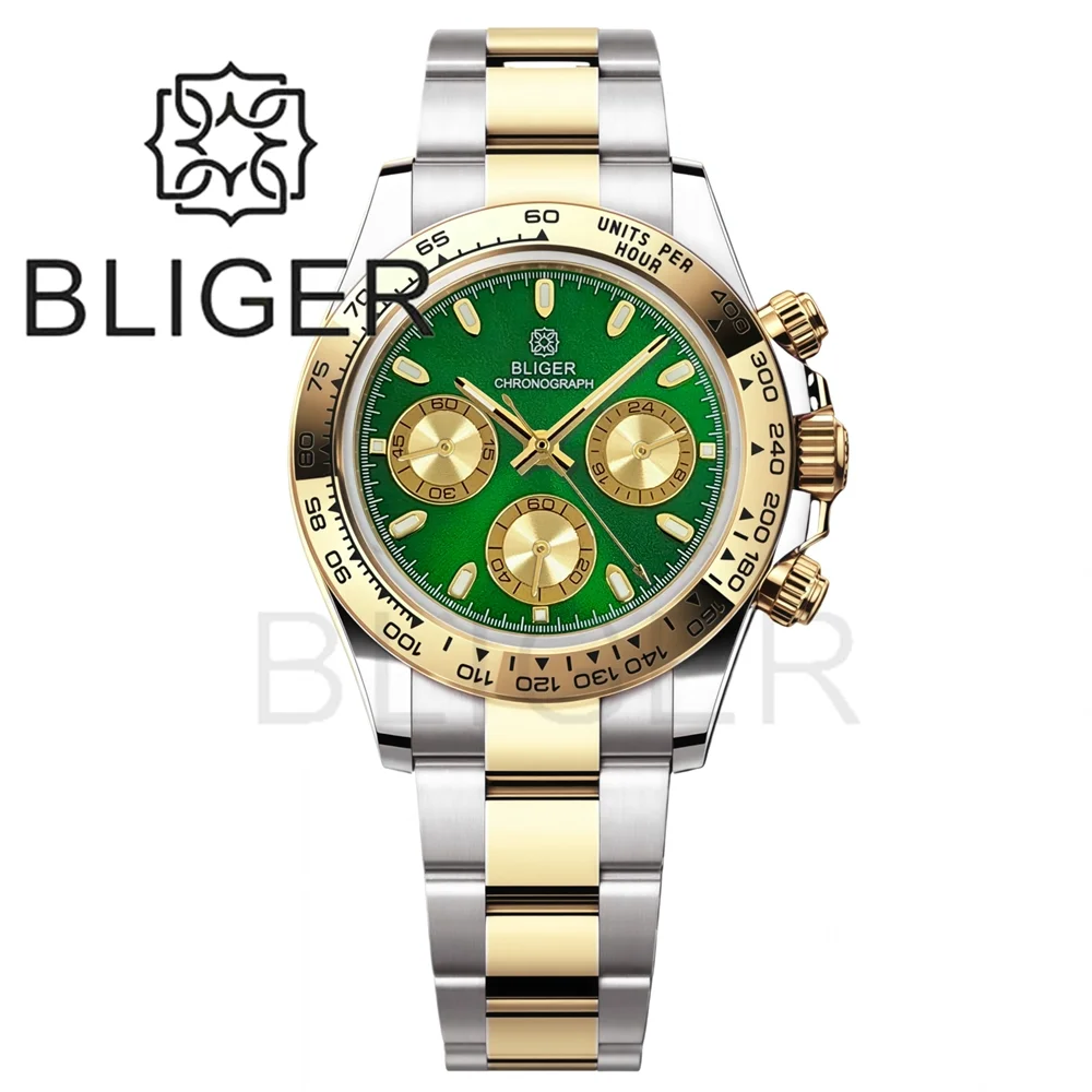 BLIGER 40MM Two Tone Gold Men's Multifunctional Quartz Watches VK63 ...