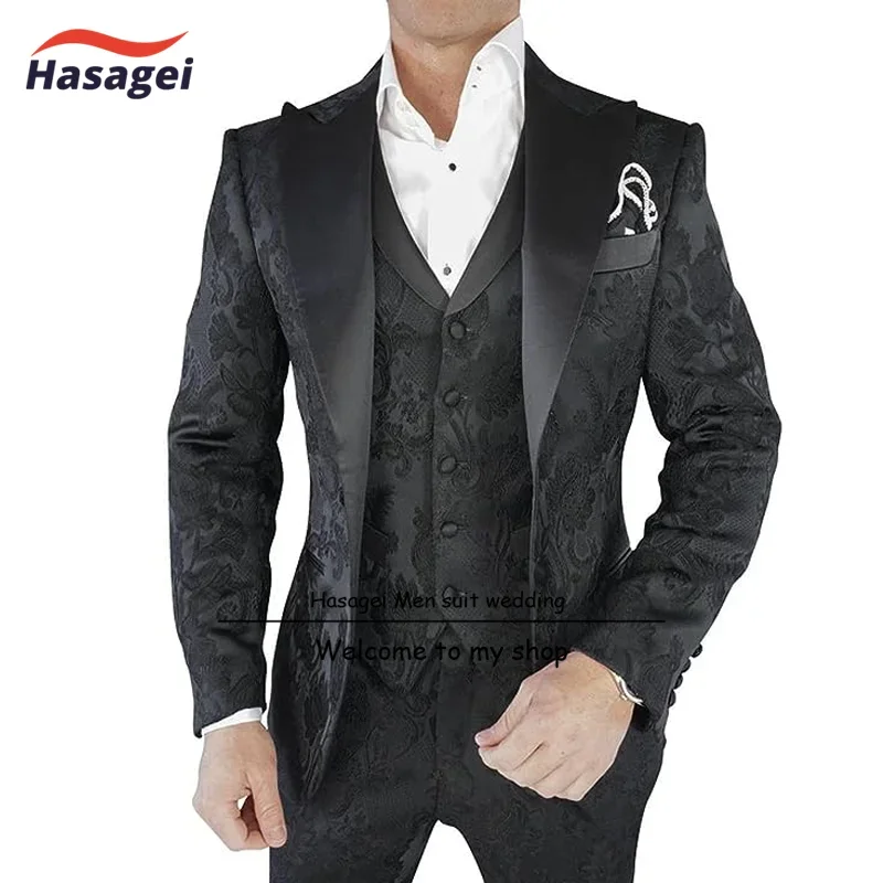 Men's Suit Wedding Tuxedo 3-piece Set Elegant Men's Patterned Jacket ...