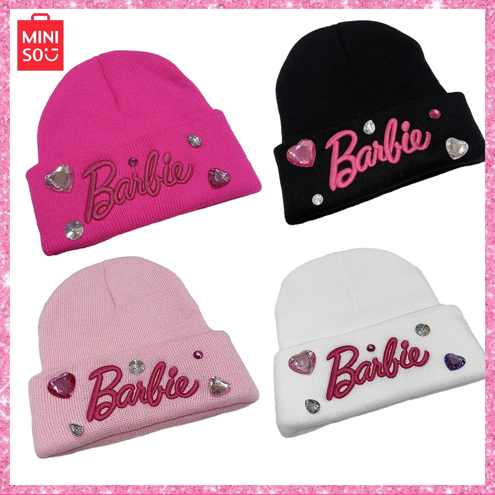 Miniso-Barbie-Y2K-Pink-Gemstone-Rhinestone-Knitted-Hat-Full-Sky-Star ...
