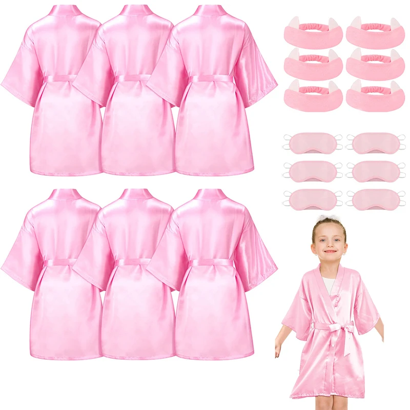 6Pcs Spa Party Robes Kimono Robe for Girls Silk Satin Kids Bathrobe ...