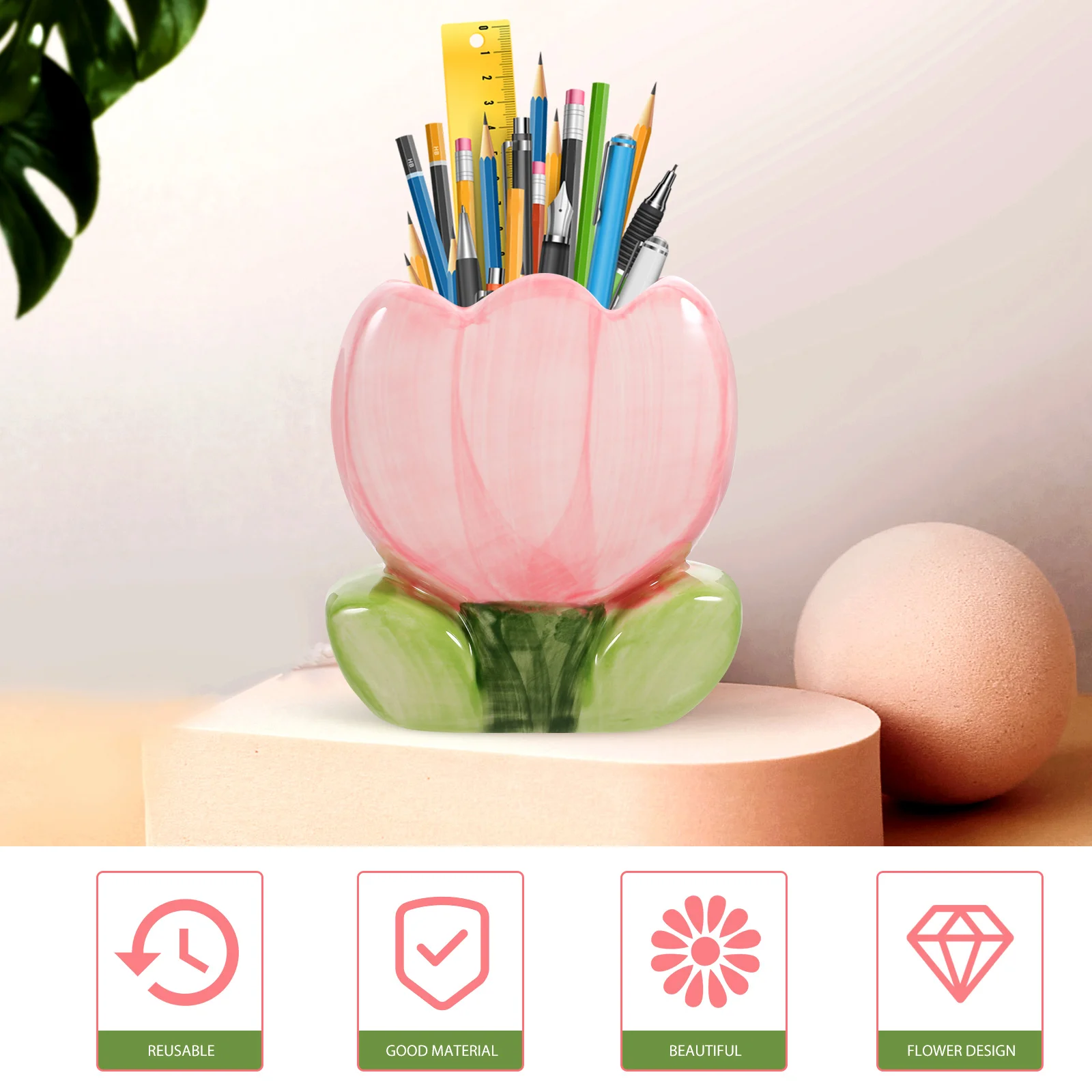 Sturdy Ceramic Tulip Pen Holder Desk ganizer Stationery Container ...