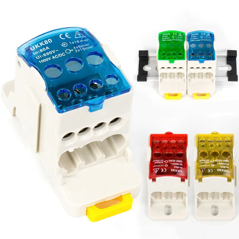 UKK80A-Terminal-Block-1-In-6-Out-Din-Rail-Distribution-Box-Wiring-Accessories-Electric-Wire ...
