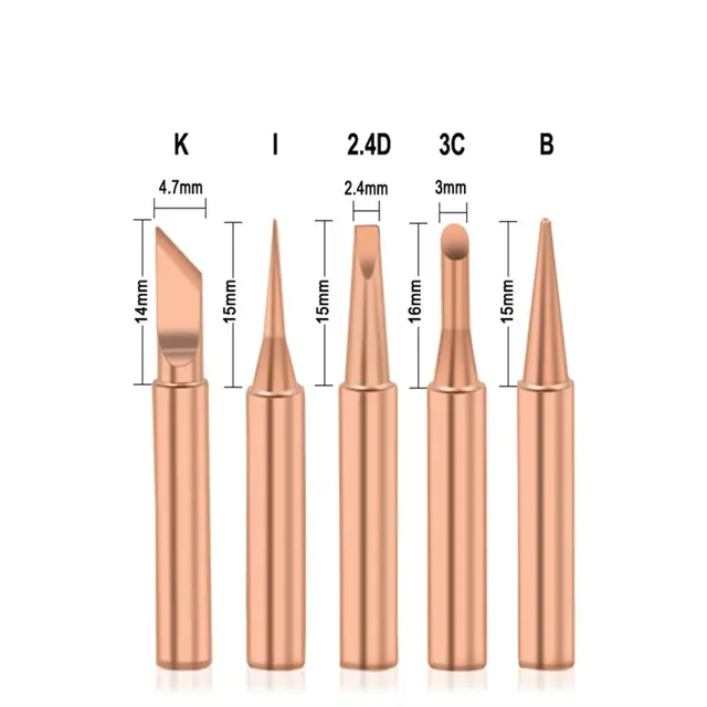 5PCS Copper Iron Tip I/B /K/2.4D/3C Set 900M T Welding Tip Head Tools ...