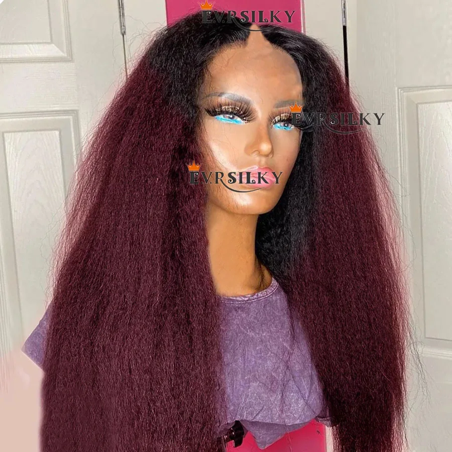 Ombre 99j Burgundy Kinky Straight V Part Wigs Unprocessed 100% Human ...
