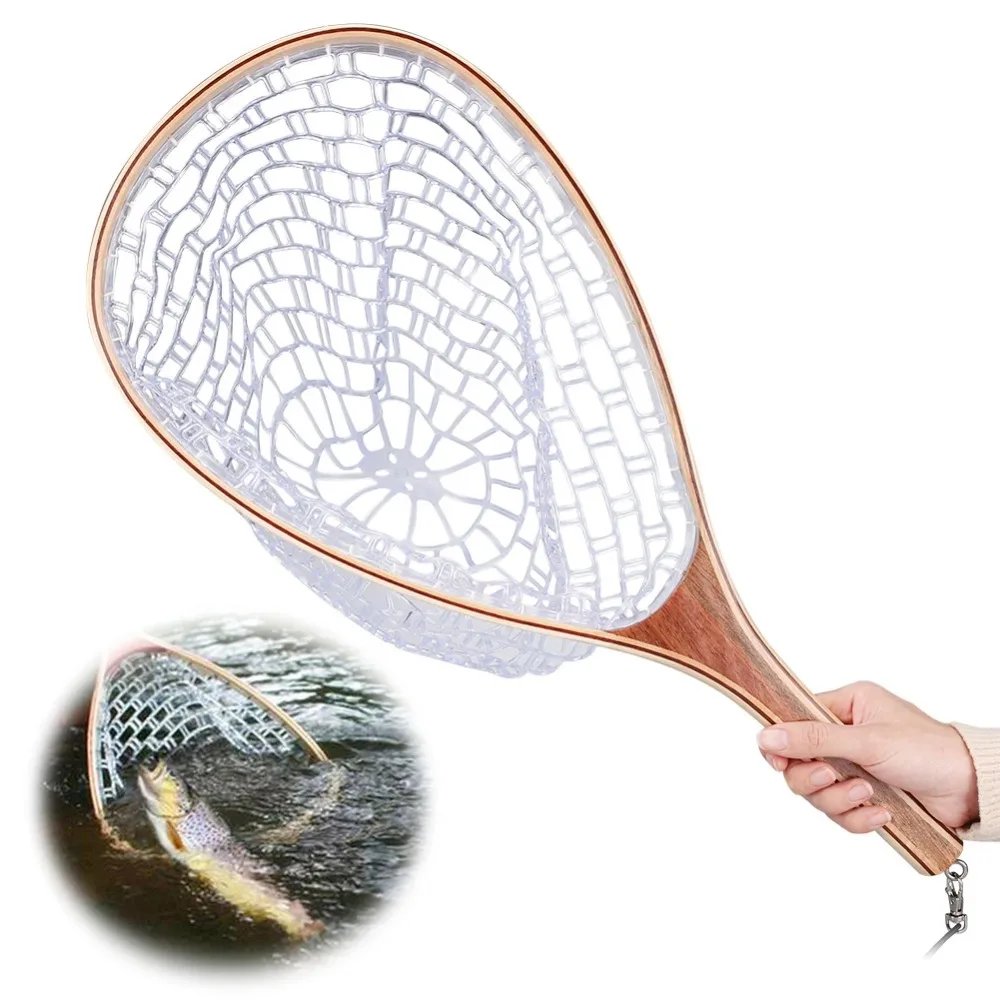 Landing-Fish-Net-Fishing-Hand-Nets-with-Clear-Rubber-Mesh-Netting ...