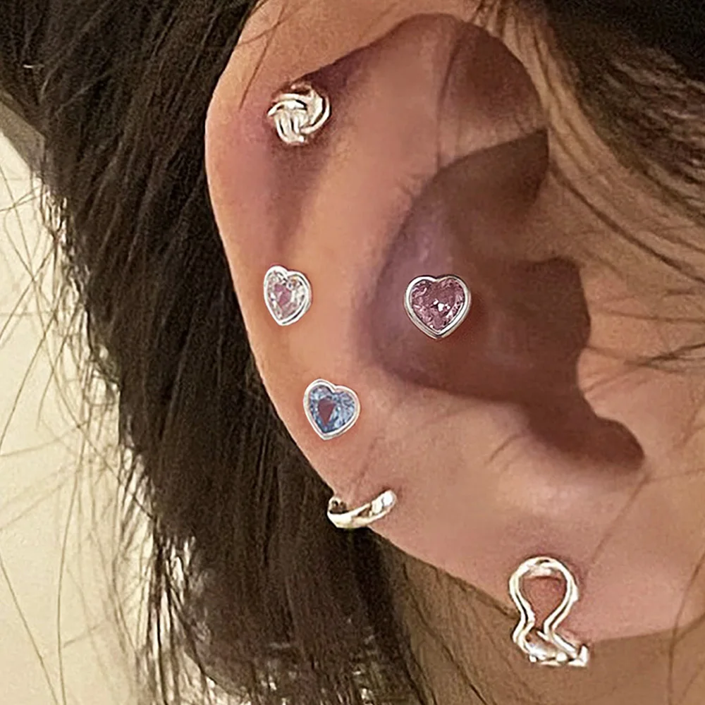 Colorful Heart Ear Cartilage Piercing Lobe Stud Earrings for Women Body ...