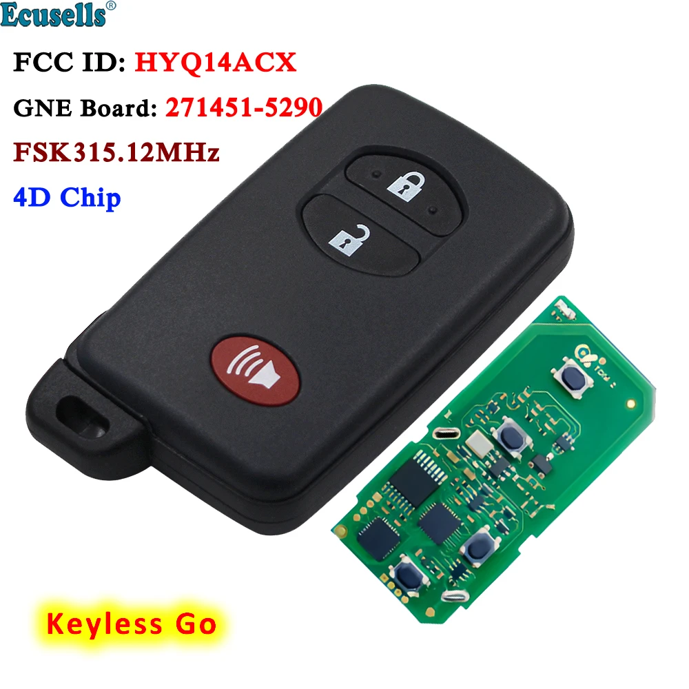 Ecusells-3-Buttons-Keyless-Go-Smart-Prox-Remote-Key-315MHz-4D-Chip-for ...