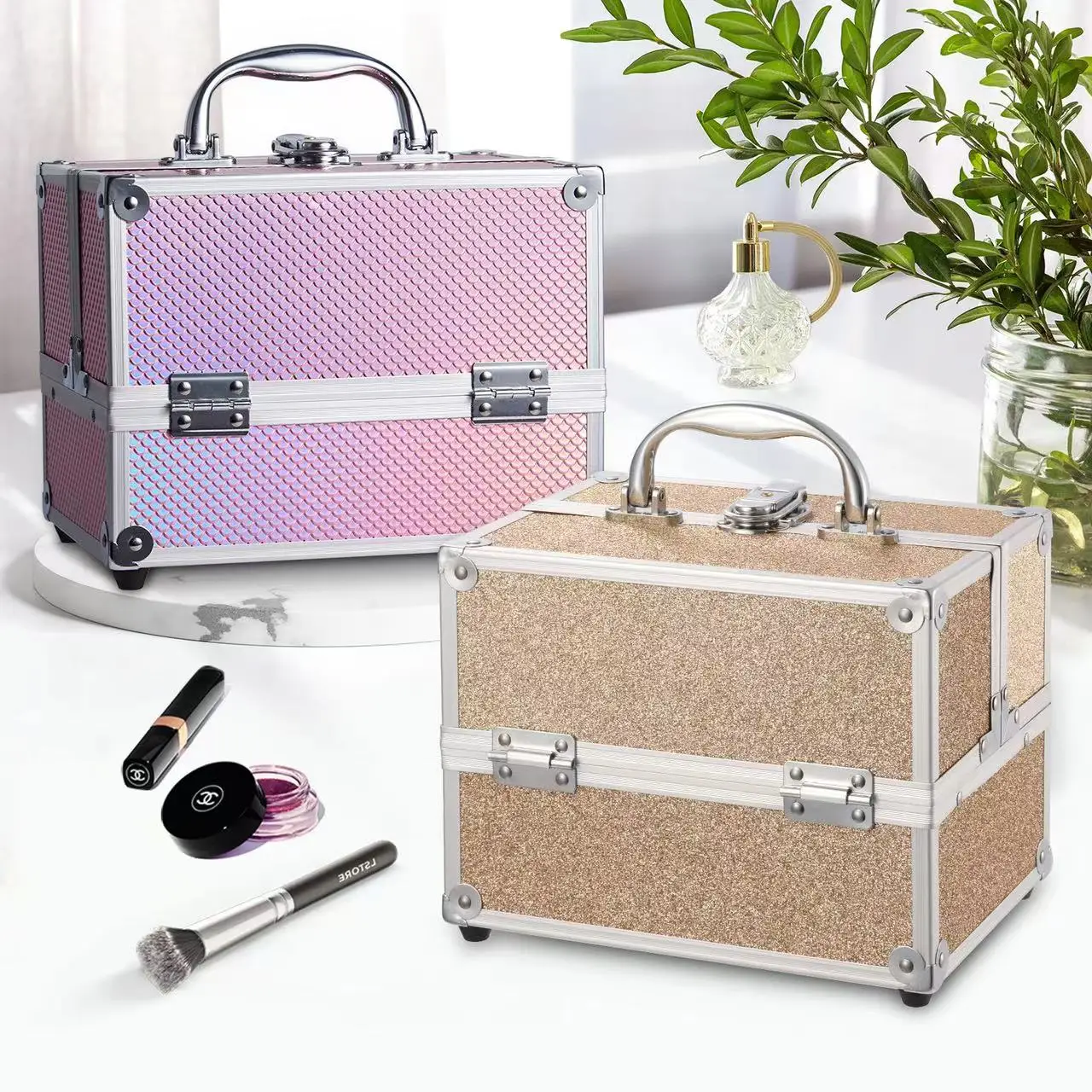 Portable Travel Makeup Box Jewelry Manicure Storage Organizer Cosmetics ...