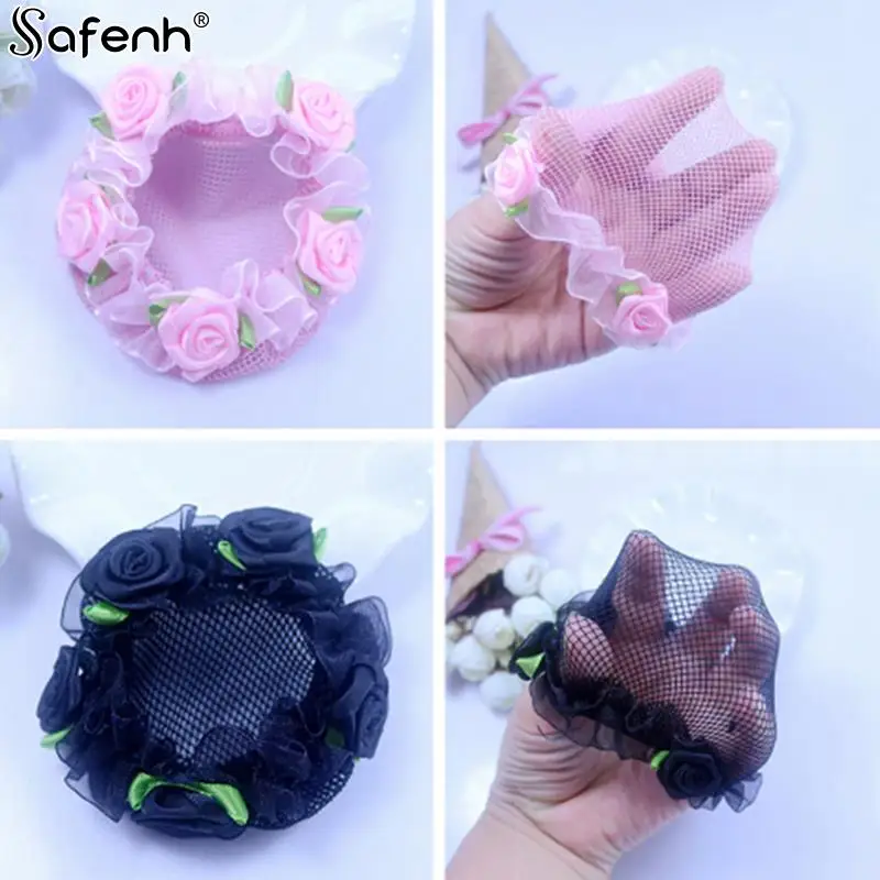 1pcs Girls' Cute Kawaii Flower Lace Reusable Bun Hair Nets For Dancers ...