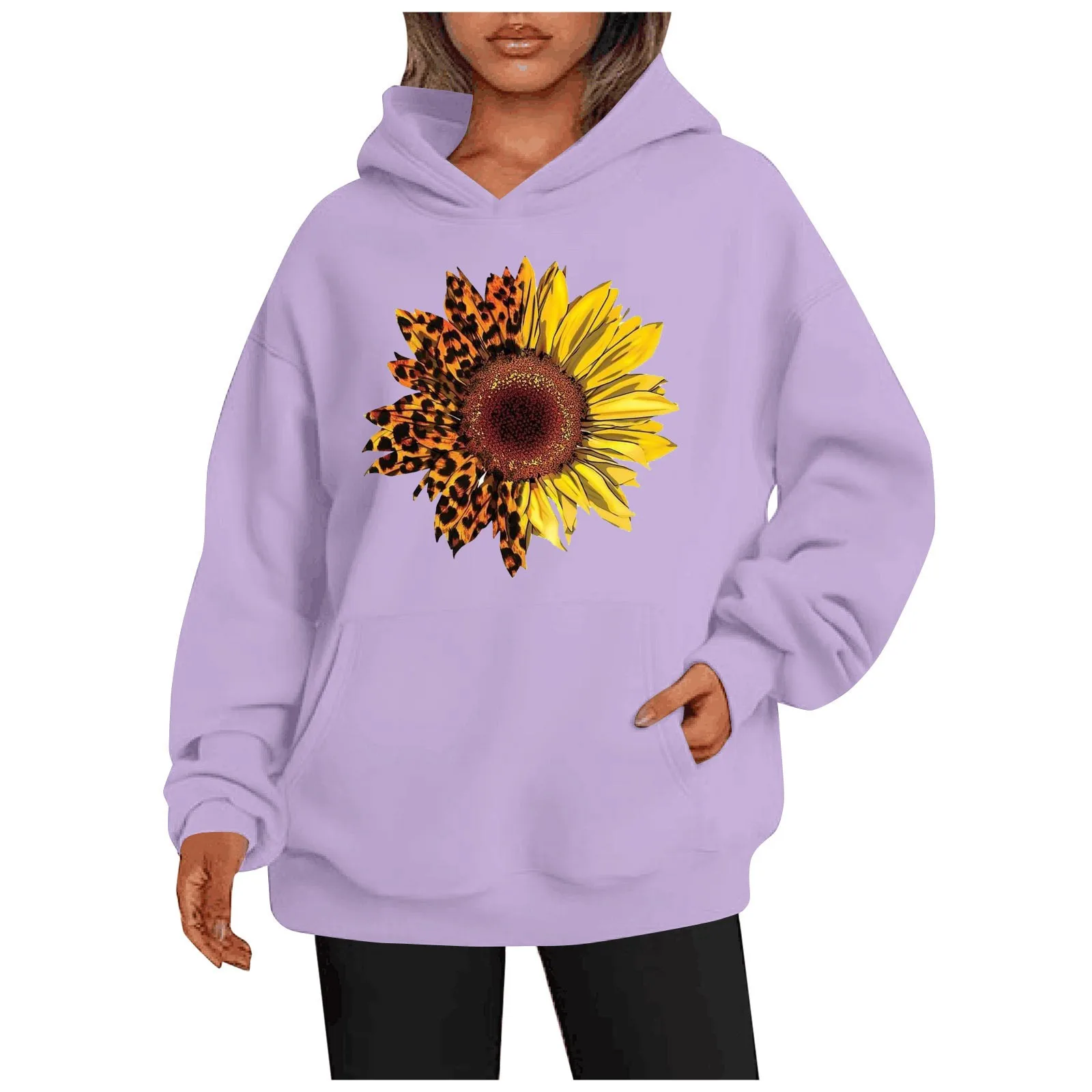 Leopard-Sunflower-Print-Pullovers-Womens-Oversized-Hoodie-Autumn-Female ...