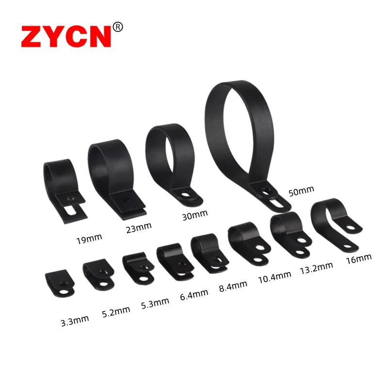 100PCS-Plastic-Cable-Clips-R-Type-Black-Hose-Fasteners-Durable-Nylon-Clamp-Mount-Fix-Hardware ...
