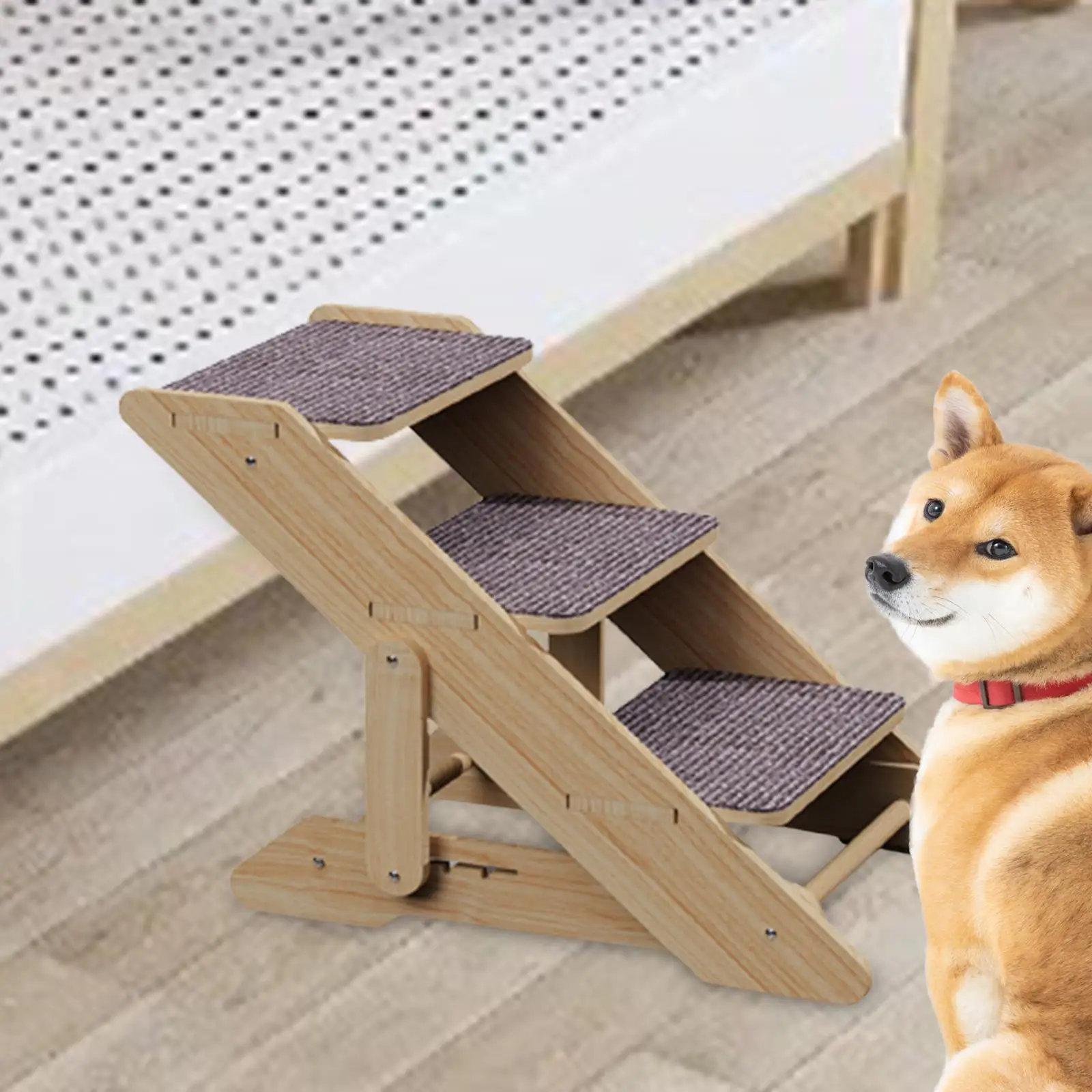 Pet Dog Stairs Ladder 3 Steps Dog Ramp Soft Wood Removable Non Slip ...