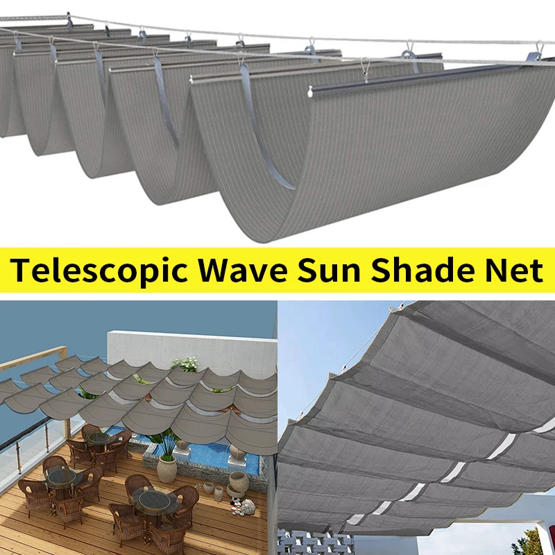 Grey-Telescopic-Wave-Sun-Shade-Net-Outdoor-Anti-UV-HDPE-Retractable ...