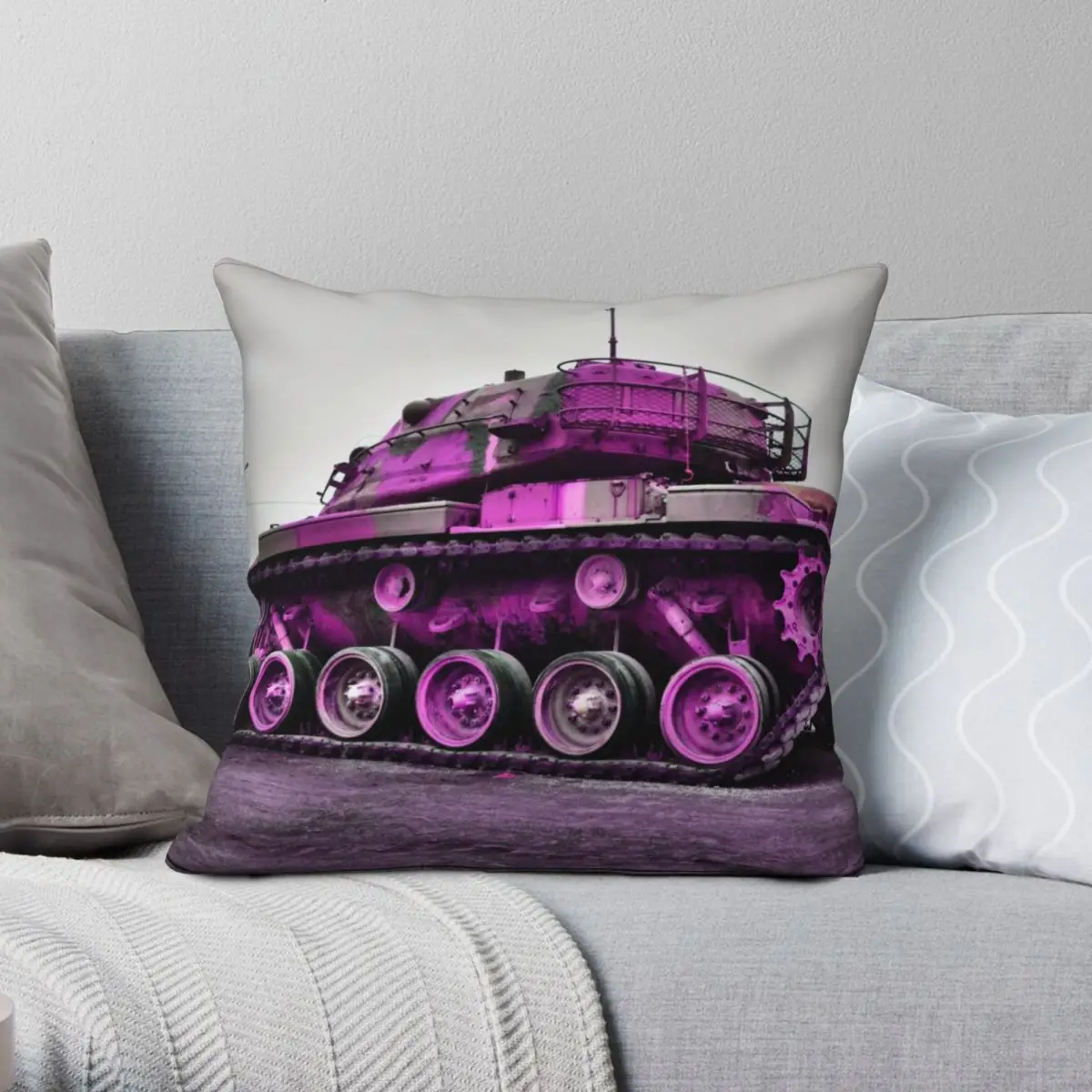 Pink Panzer Square Pillowcase Polyester Linen Velvet Creative Zip ...