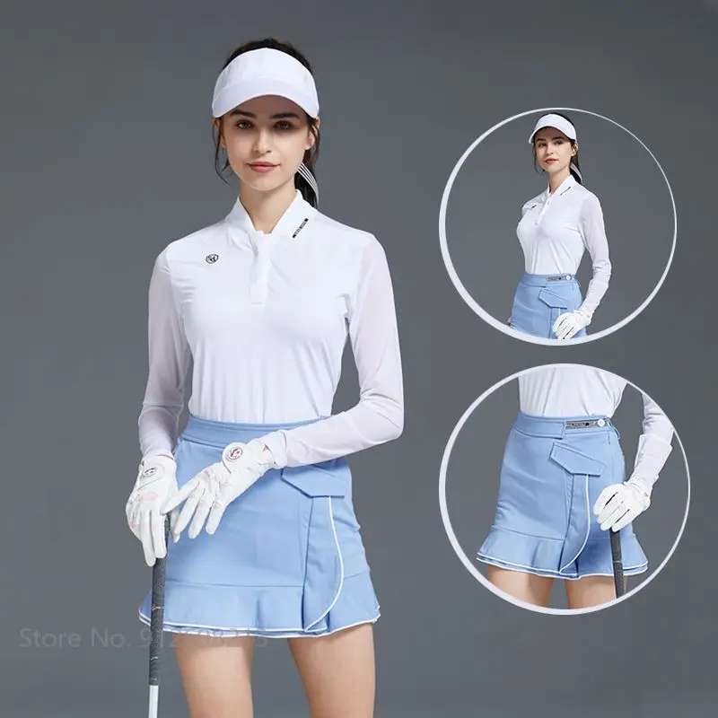 Swan Love Golf Sunscreen Women Shirt Ice Silk Long Sleeve T-shirt ...