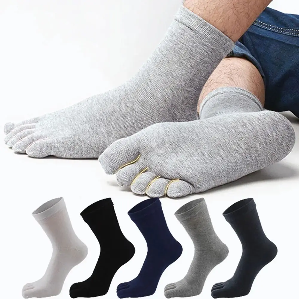 Elastic-Solid-Color-Five-Toe-Cotton-Ankle-Toe-Socks-Men-Running-Socks ...