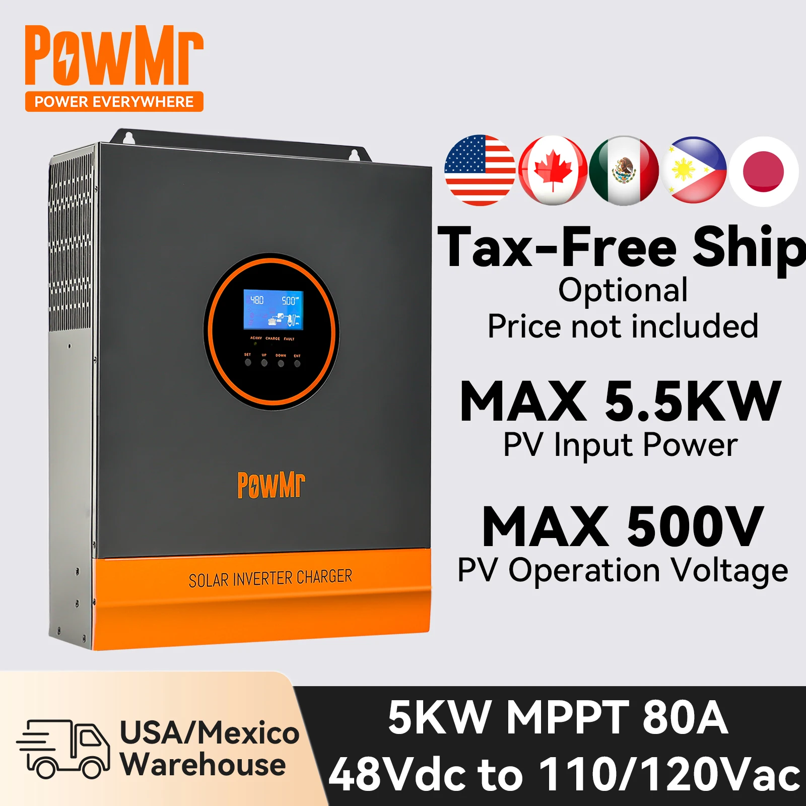PowMr-inversor-Solar-h-brido-de-5KW-y-48V-dispositivo-MPPT-de-80A-fuera ...