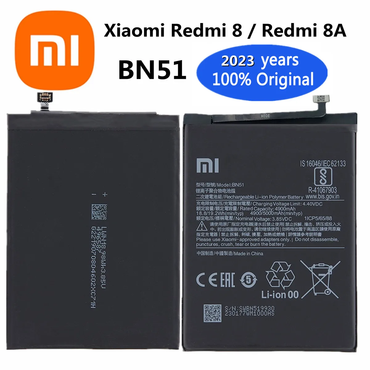 100% Xiao Mi Original Replacement Battery 5000mAh BN51 For Xiaomi Redmi ...