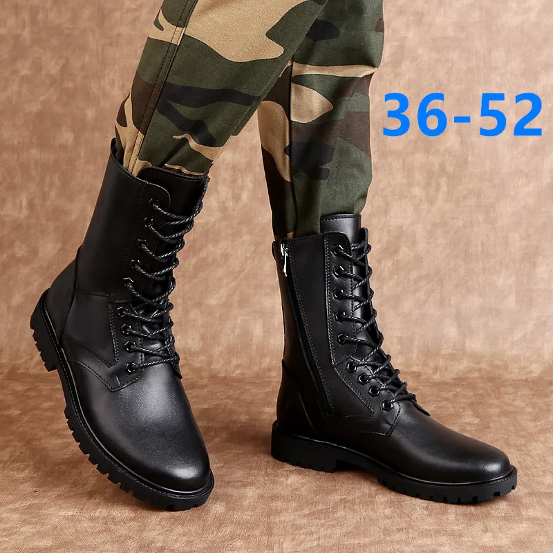 Botas de neve quentes de couro genuíno com pele de luxo botas militares ...