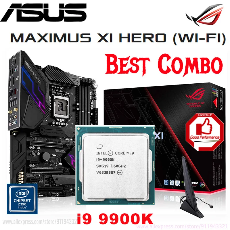 Asus ROG MAXIMUS XI HERO (WI FI) 마더 보드 LGA 1151 인텔 코어 i9 9900K CPU 1151 콤보 Z390 9900K 게임 메인 보드 ...