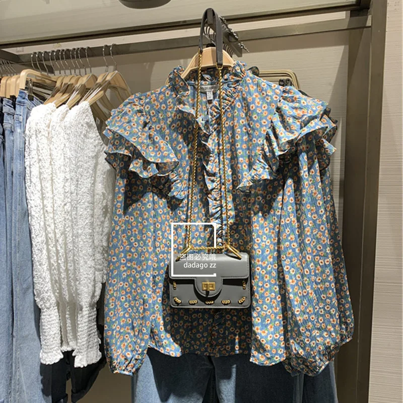 Women Blouses 2022 Spring/summer Retro Floral V-neck Long Lantern ...