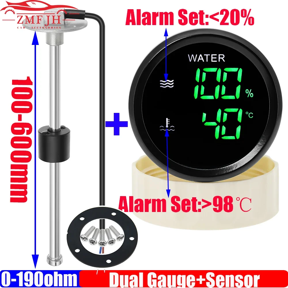 52mm-Dual-Gauge-Water-Temp-Sensor-Water-Level-Sensor-0-190-ohm-Digital ...