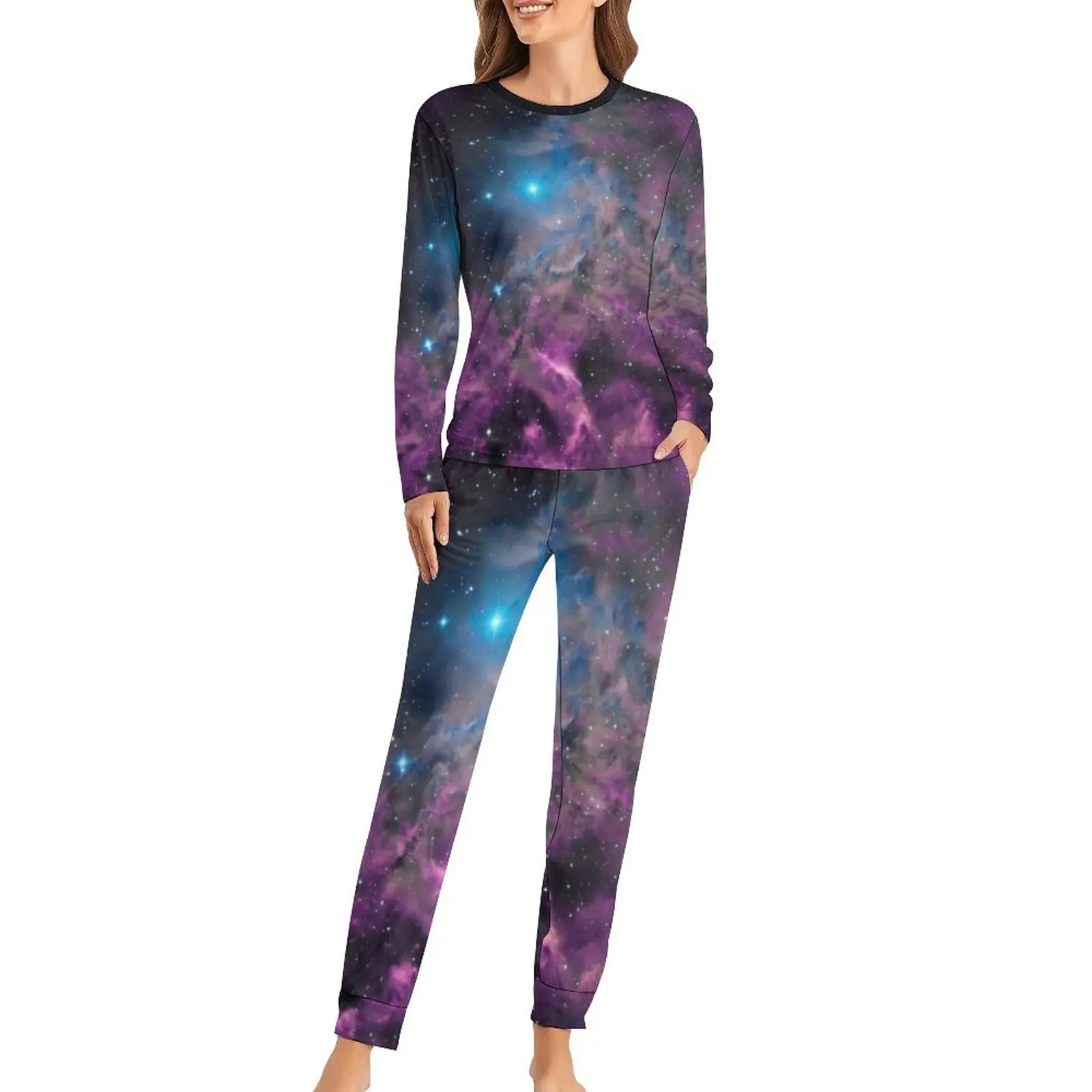 Cloud Galaxy Pajamas 2 Pieces Flaming Star Nebula Kawaii Pajama Sets ...