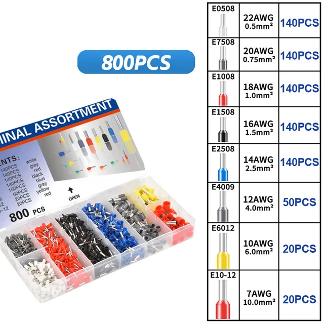 1900PCS/Boxed VE Series Insulated Terminal Block Cord End Connector ...