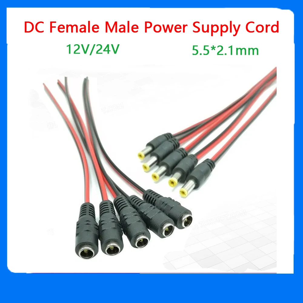10pcs-Male-Female-DC-Power-Cable-Connector-5-5x2-1mm-Plug-Wire-2pin ...