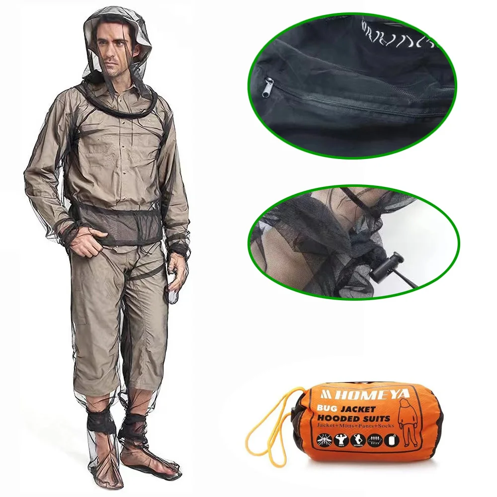 Anti Mosquito Netting Suit with Zipper on Hood Ultra-fine Mesh Pants ...