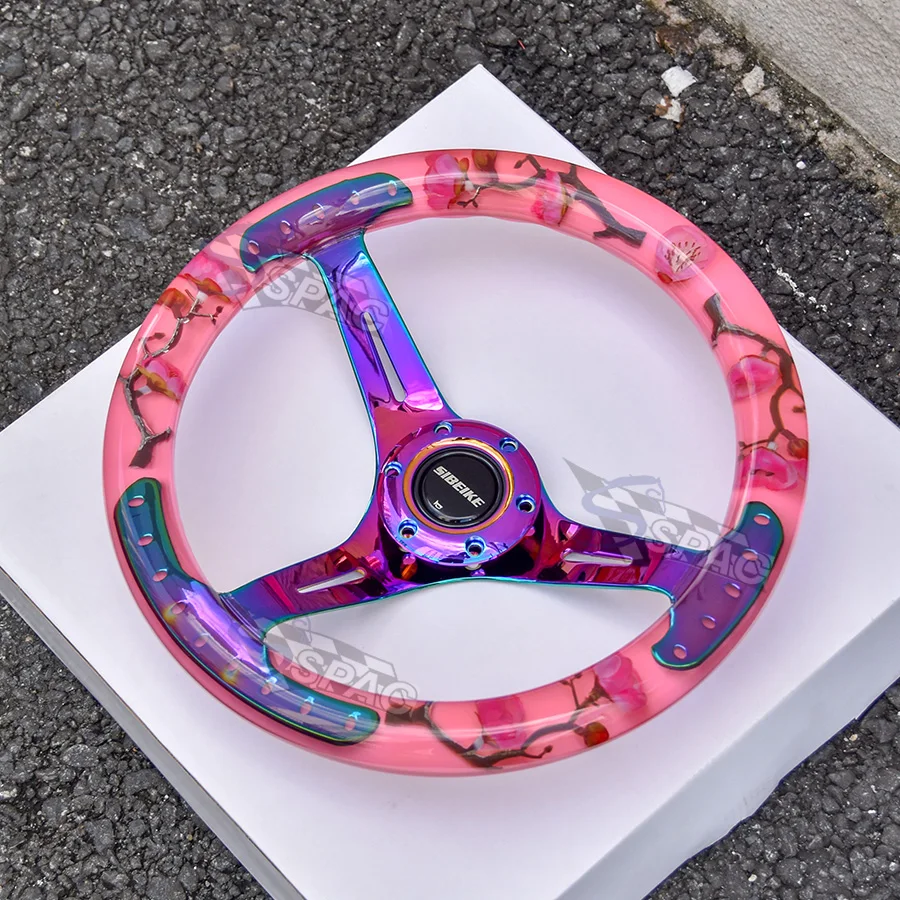 14inch Pink Plum Flower Clear Acrylic JDM Racing Sport Neo Chrome ...