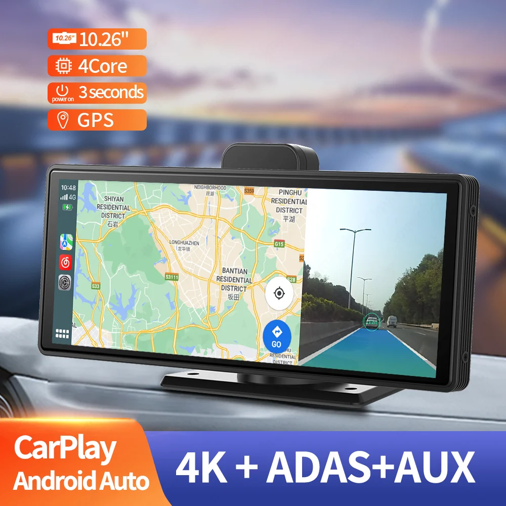 10.26 Inch 4K Dash Cam Wireless CarPlay Android Auto ADAS Mirror Link ...