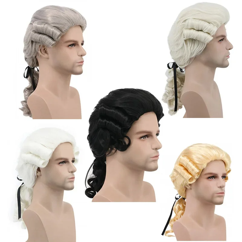 Grey-White-Black-Lawyer-Judge-Baroque-Curly-Male-Costume-Wigs-Deluxe ...