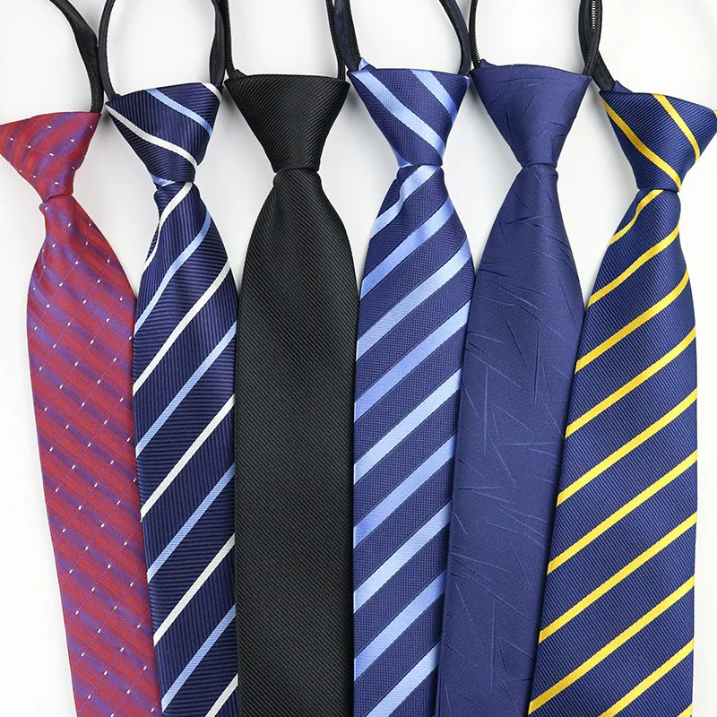2023-New-8cm-Width-Pre-tied-Zipper-Neck-Tie-Striped-Polka-Dots-Neckties ...