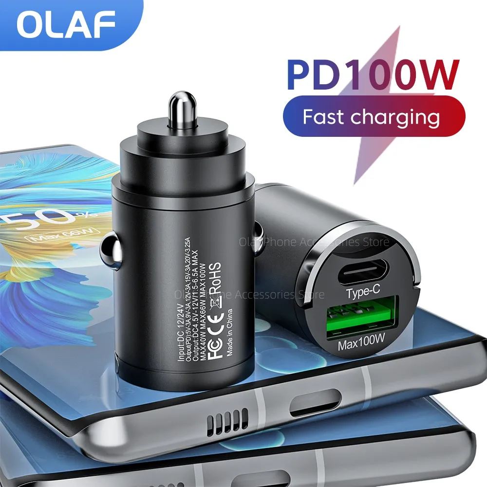 OLAF-100W-QC3-0-PD-Mini-Car-Charger-Lighter-Fast-Charging-Car-USB-Type ...