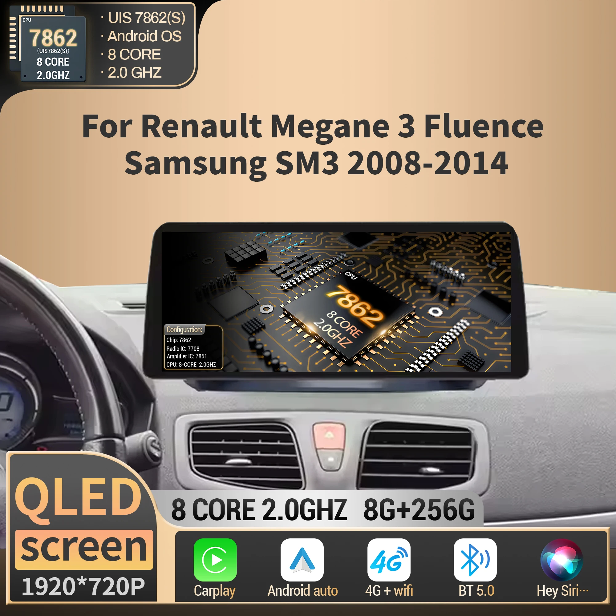 12.3 inch For Renault Megane 3 Fluence Samsung SM3 2008 2009 2010-2014 ...