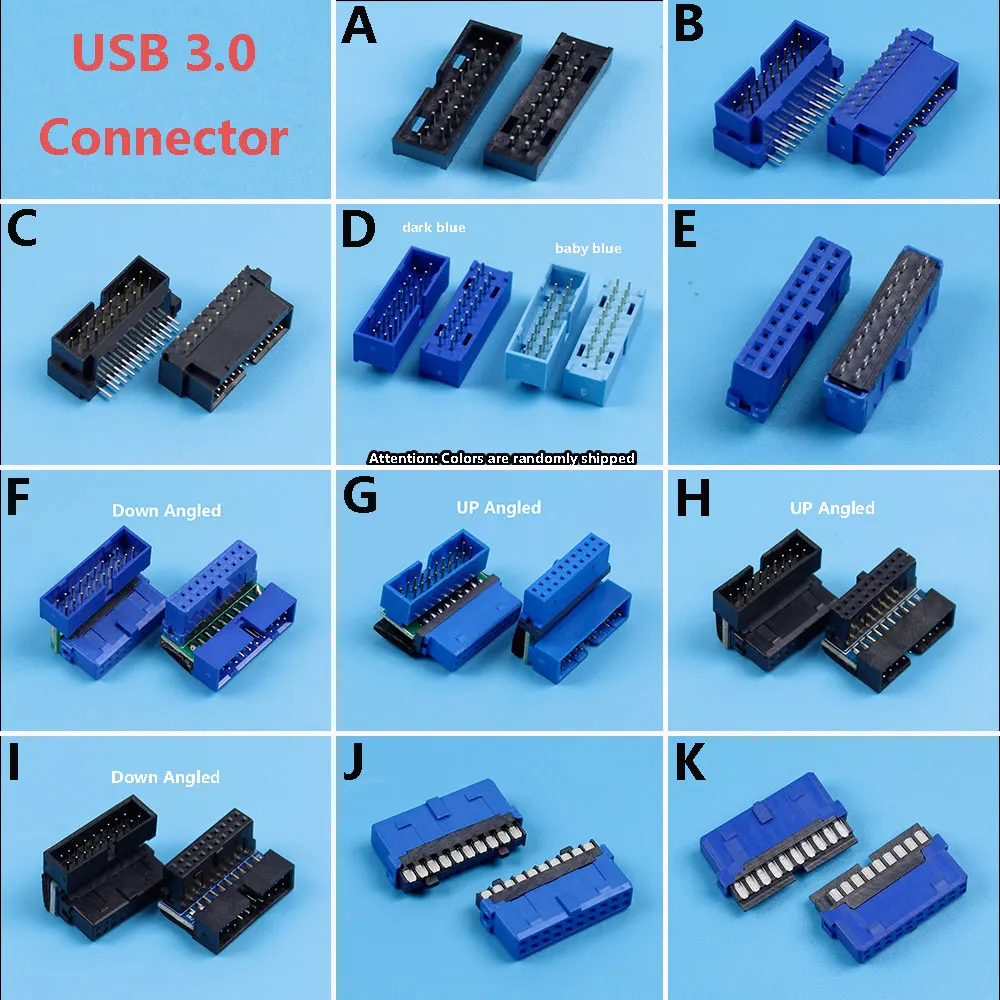 2Pcs USB 3.0 19 / 20Pin Male Female Connector 90/180 Degree Motherboard ...