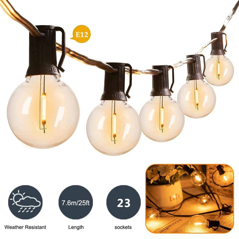 25FT Connectable LED G40 Glass Globe Chain Lights EU US Plug Waterproof ...